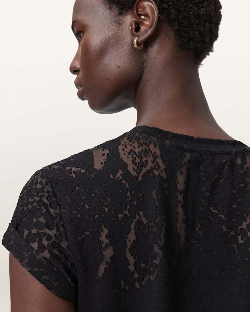 Anna Snake Print Devore T-Shirt Black | ALLSAINTS